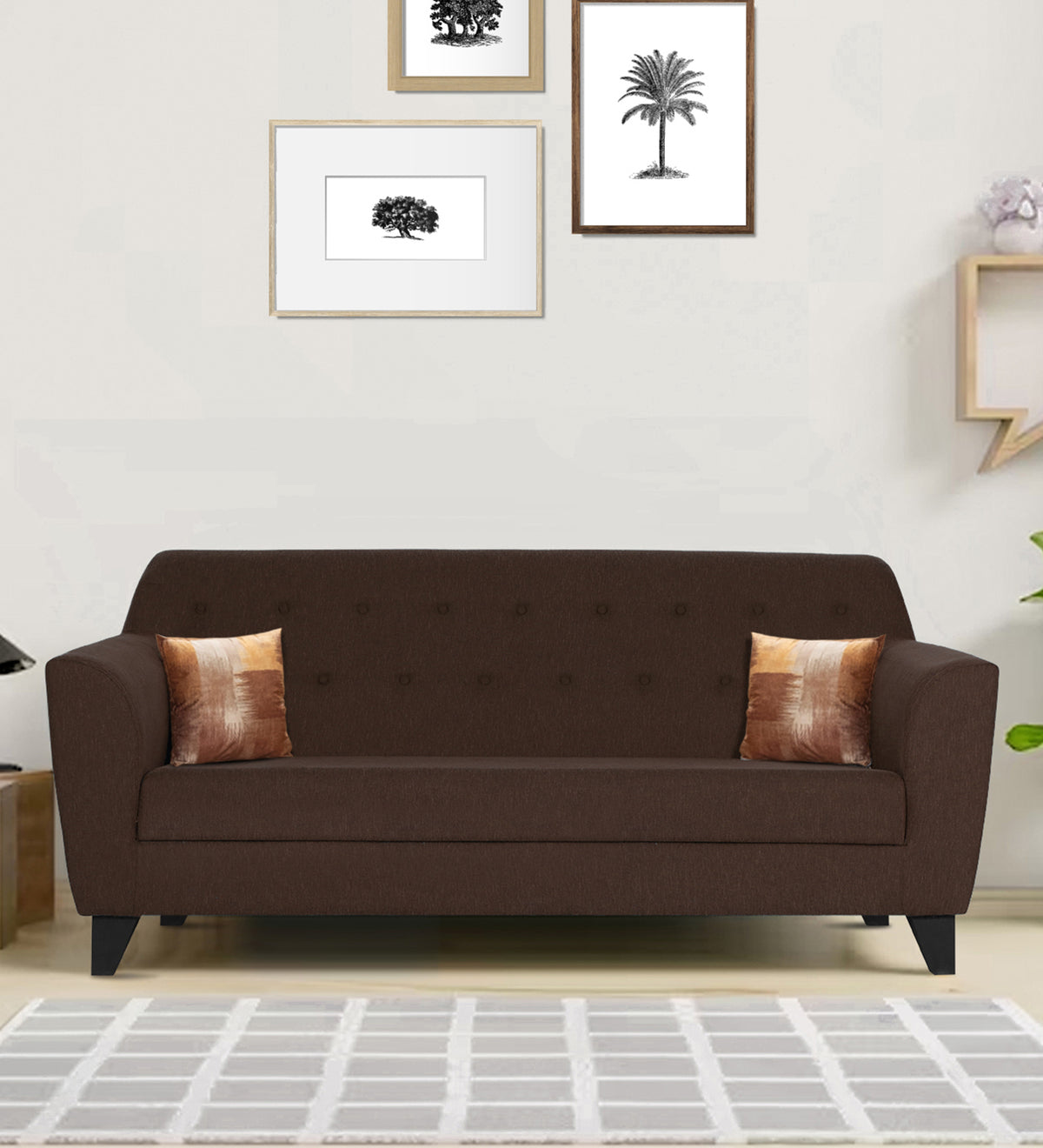 Bali Fabric 3 Seater Sofa In Mahogany Colour — TREVI FURNITURE