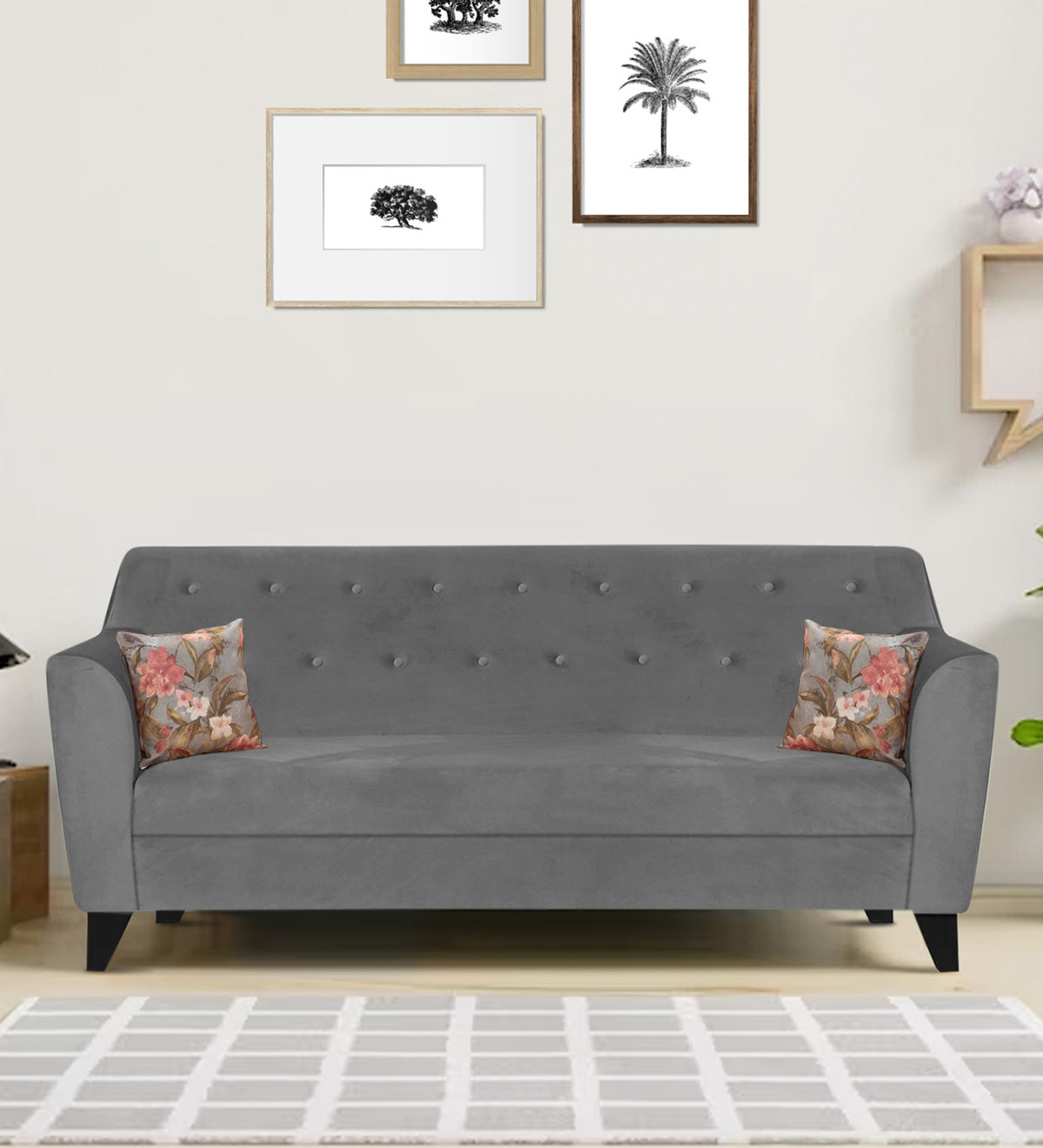 Bali Velvet 3 Seater Sofa In Grey Colour — TREVI FURNITURE