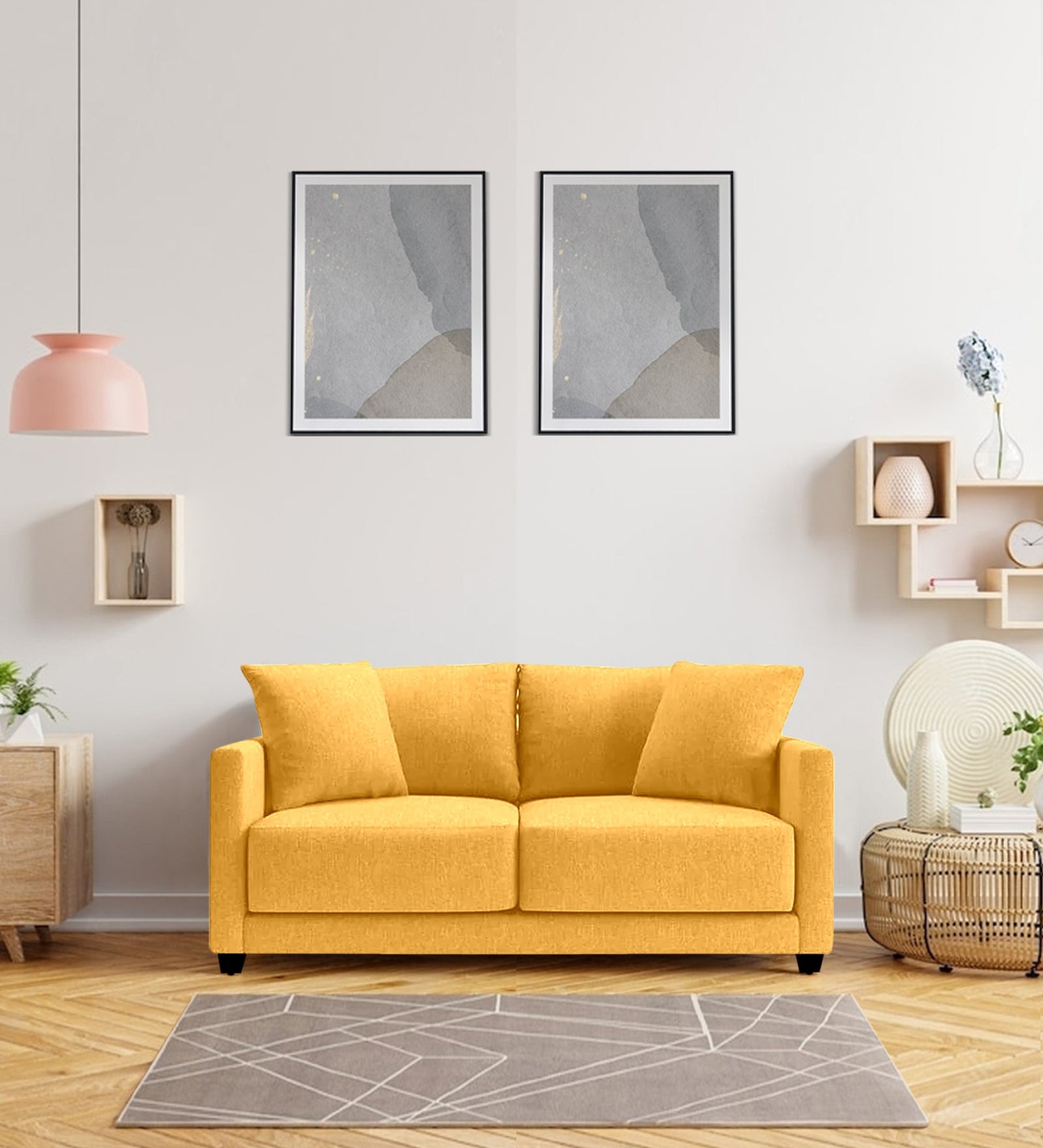 Enchant Fabric 2 Seater Sofa Lemon Yellow — TREVI FURNITURE