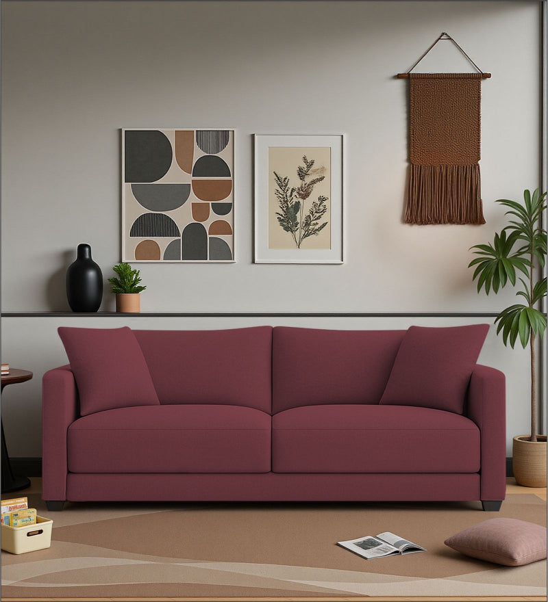 Enchant 2.0 Velvet 3 Seater Sofa In Berry Wine Colour — TREVI FURNITURE
