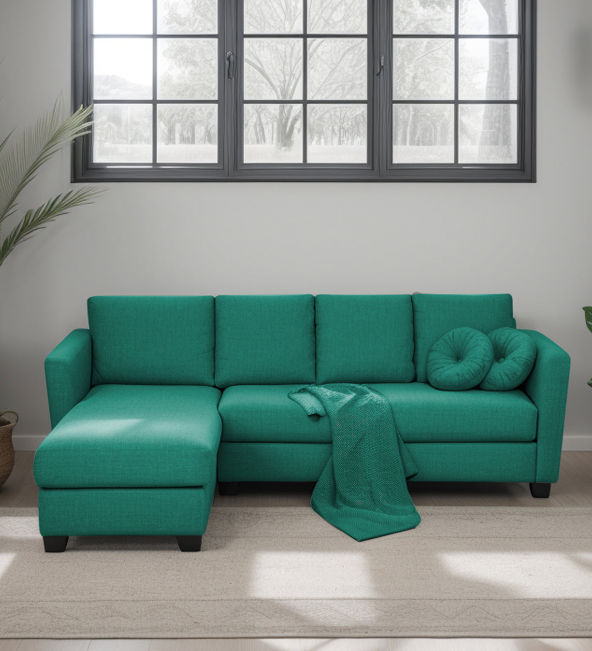 Ethos Fabric LHS 6 Seater Sofa In Cerulean Blue Color — TREVI FURNITURE