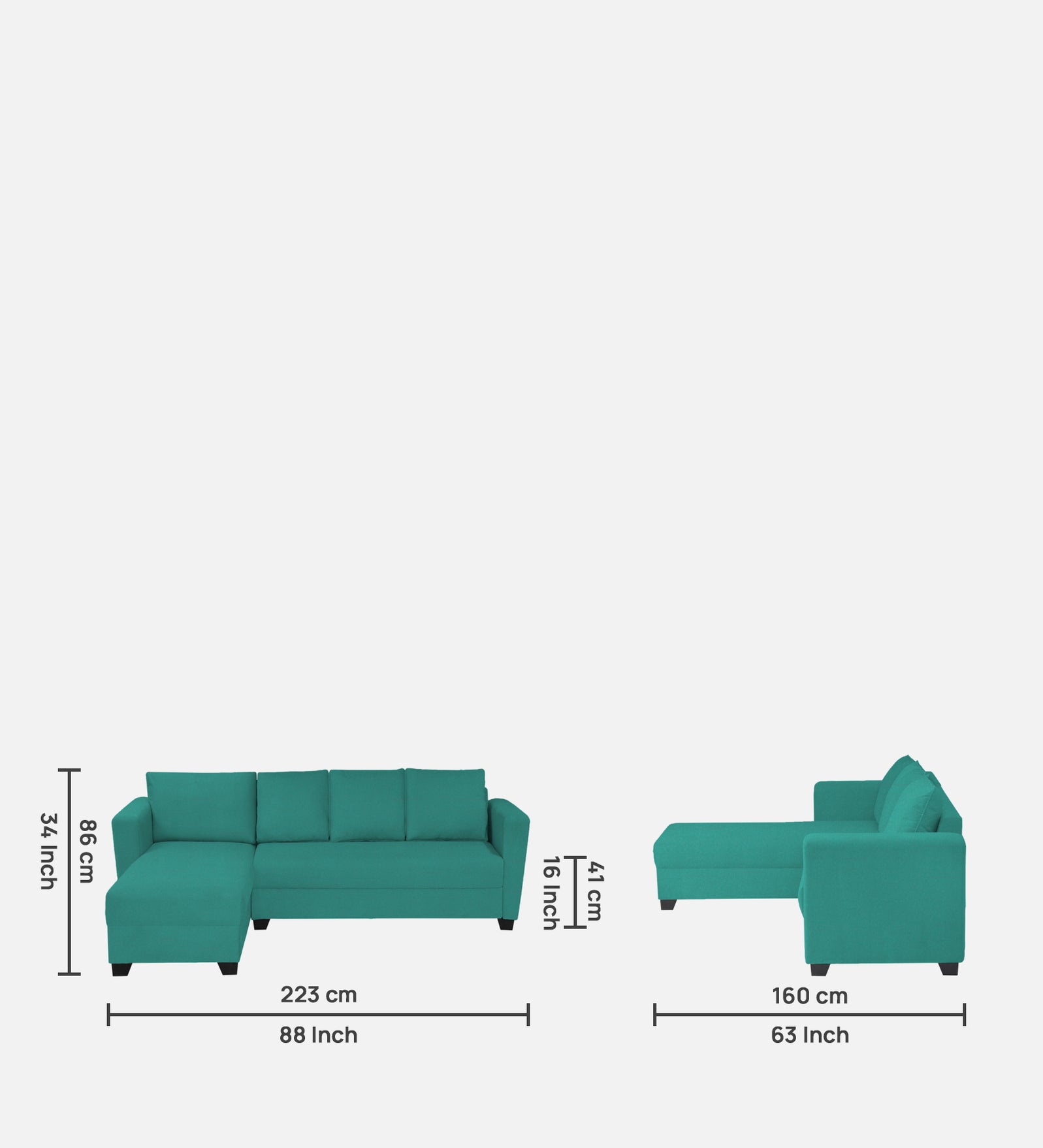 Ethos Fabric LHS 6 Seater Sofa In Cerulean Blue Color — TREVI FURNITURE