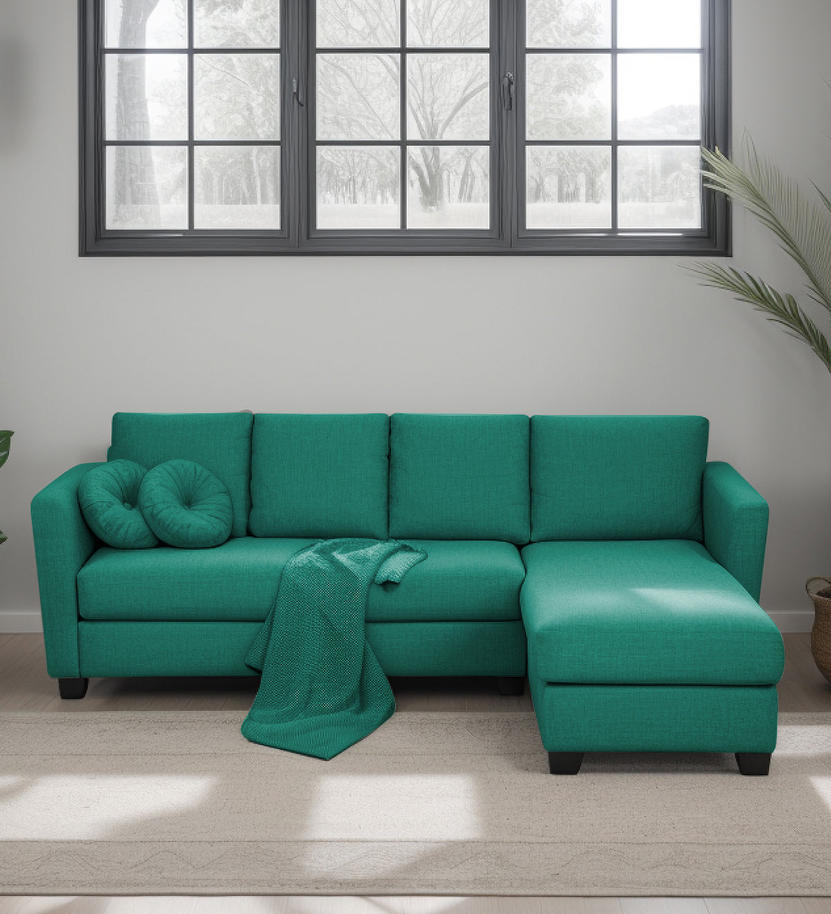Ethos Fabric RHS 6 Seater Sofa In Cerulean Blue Color — TREVI FURNITURE