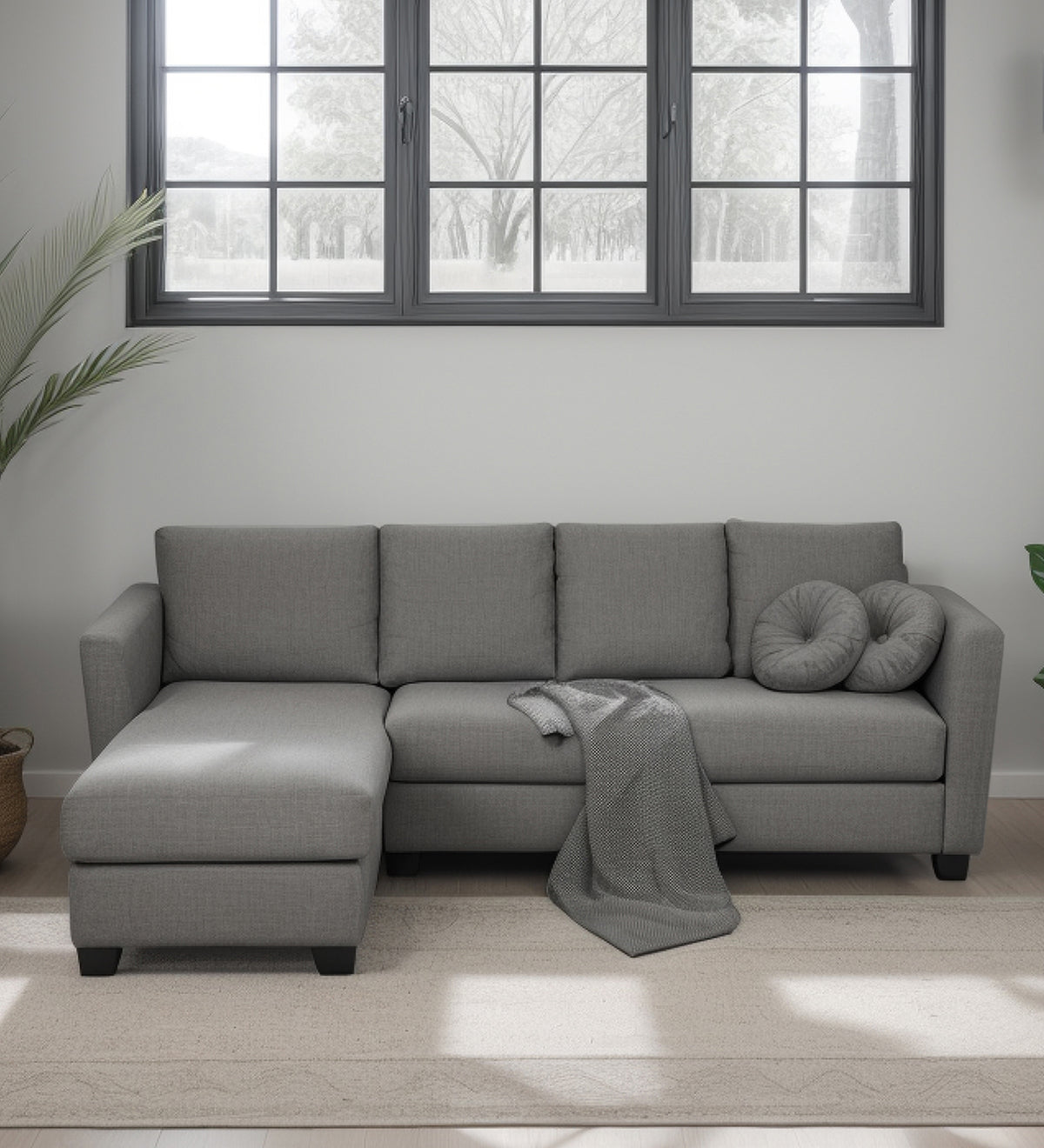 Ethos Fabric LHS 6 Seater Sofa In Grey Color — TREVI FURNITURE