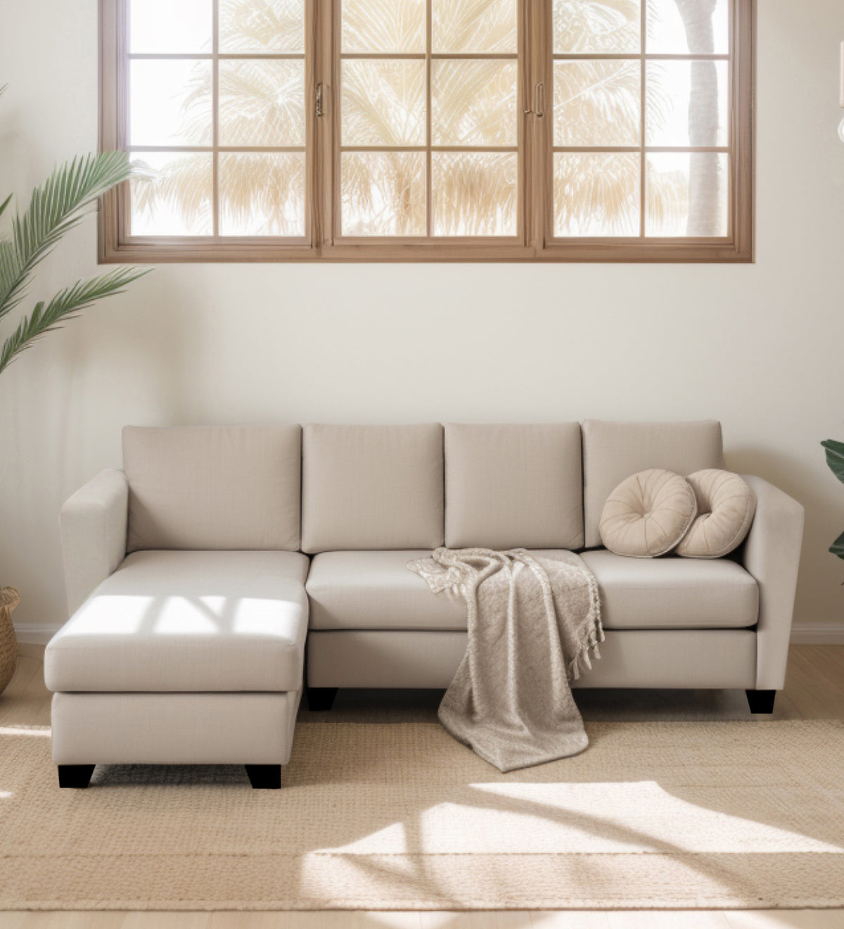 Ethos Velvet LHS 6 Seater Sofa In Camel Beige Color — TREVI FURNITURE