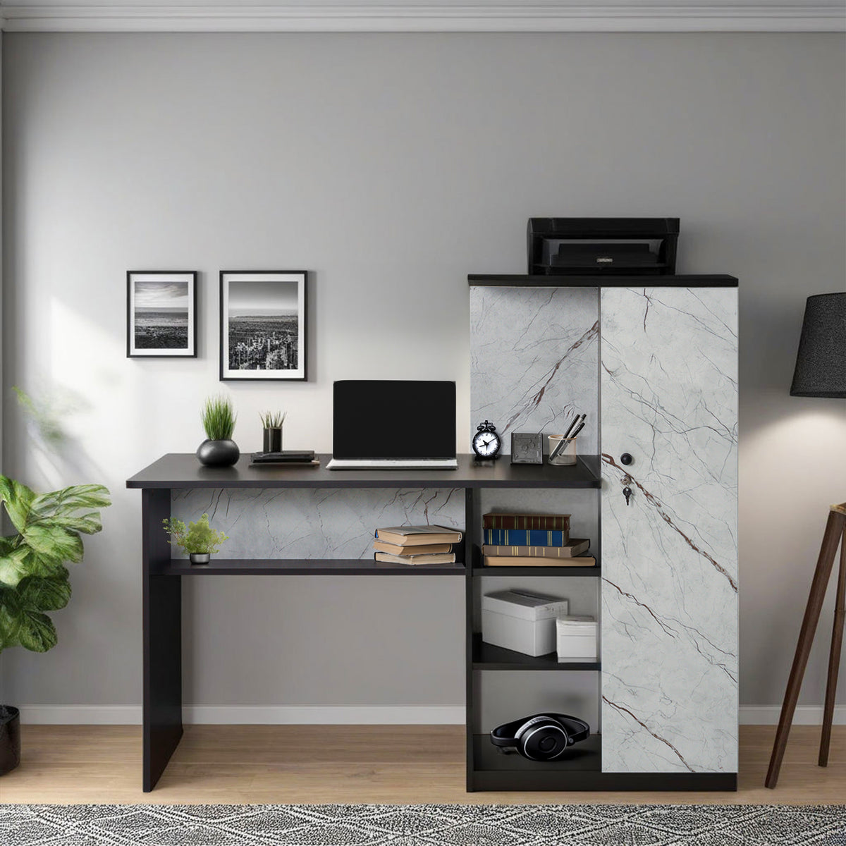 Krystal Study table In Black Wenge & White Stone — TREVI FURNITURE
