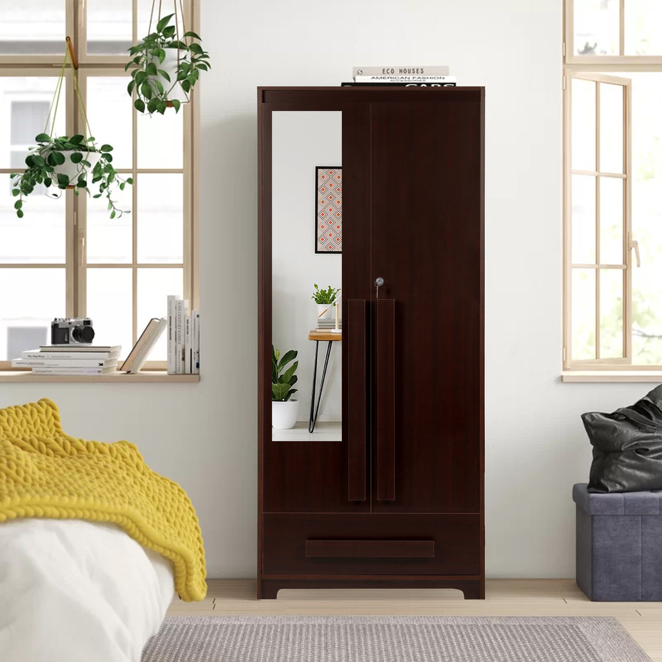 Regal Grand 2 door Engineered Wood wardrobe with 1 drawer & Mirror - W ...