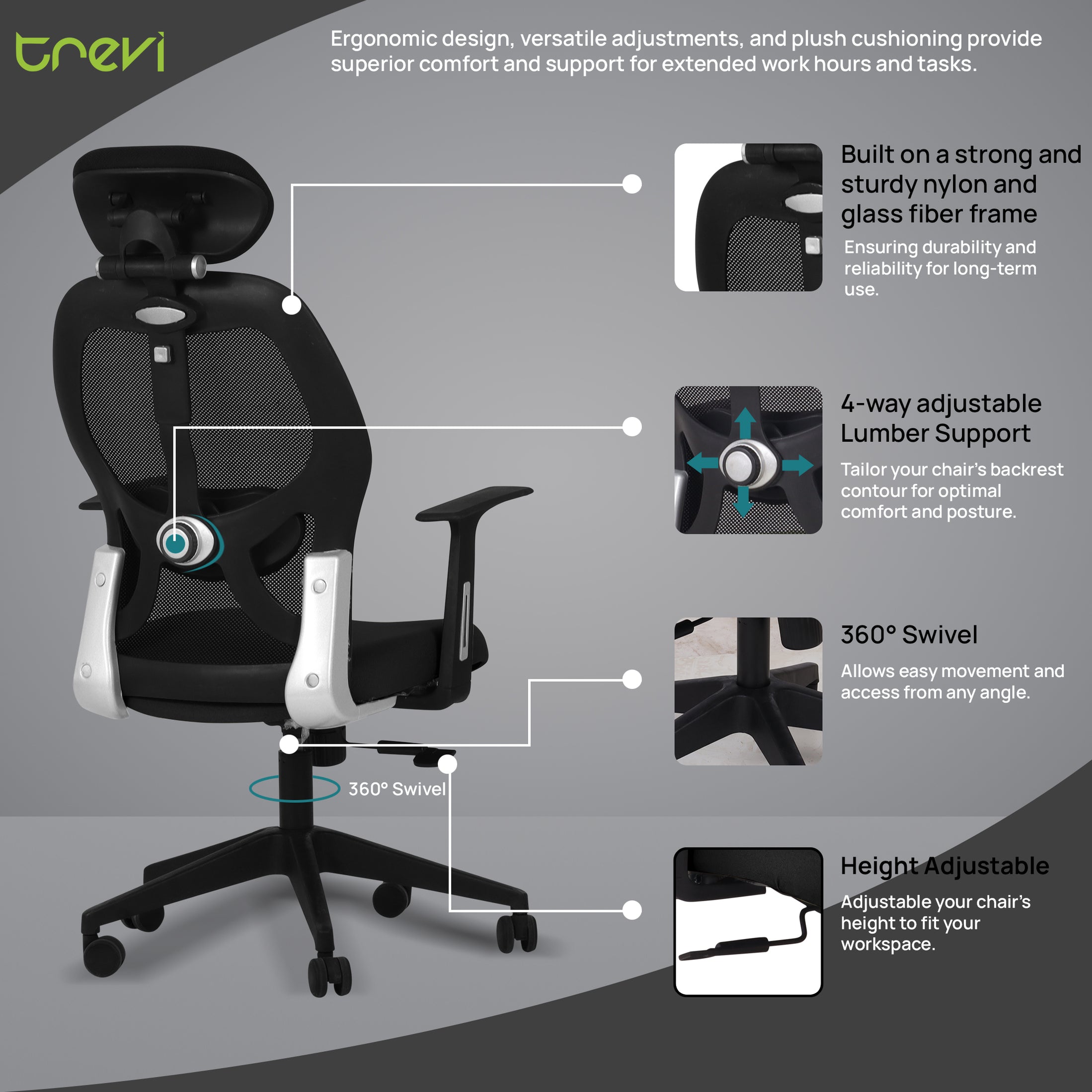 Venus Magic High Back Office Chair In Black Color — TREVI FURNITURE
